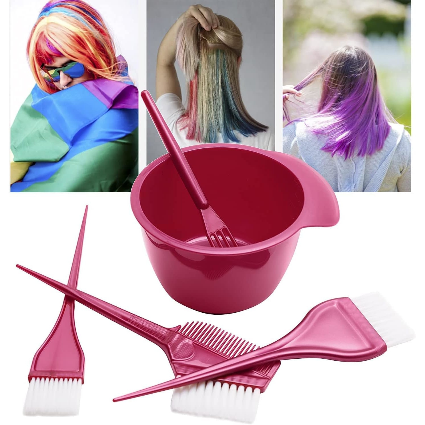 Set bol si pensule pentru vopsit parul, Ardette, SVP01, Roz bombon, 5 ...