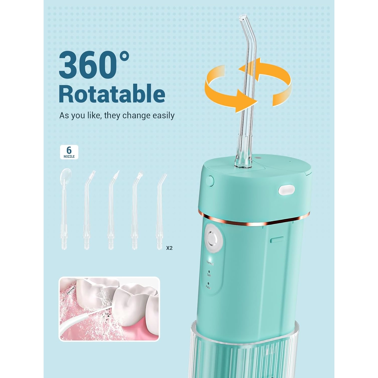 Irigator oral profesional pentru dus bucal, cu 6 capete si 3 moduri de functionare, rezervor de ...