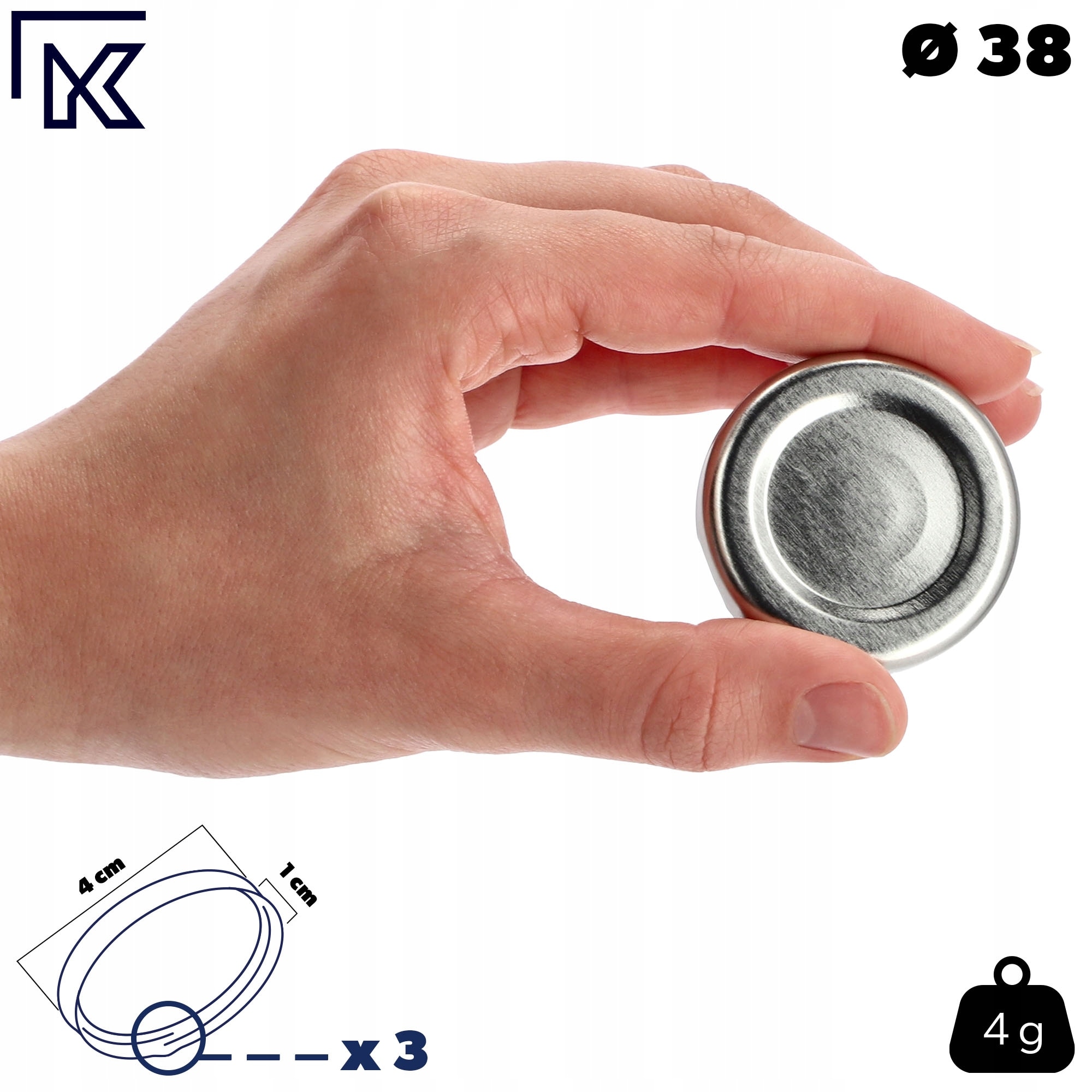 Set 50 capace, Kadax, Tabla, 38 mm, Argintiu - eMAG.ro