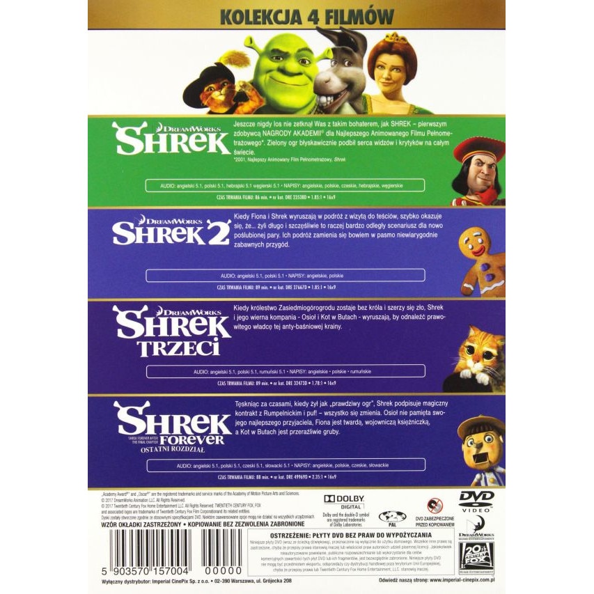 Shrek / Shrek 2 / Shrek Trzeci / Shrek 4 (Forever) Pakiet [BOX] [4DVD ...