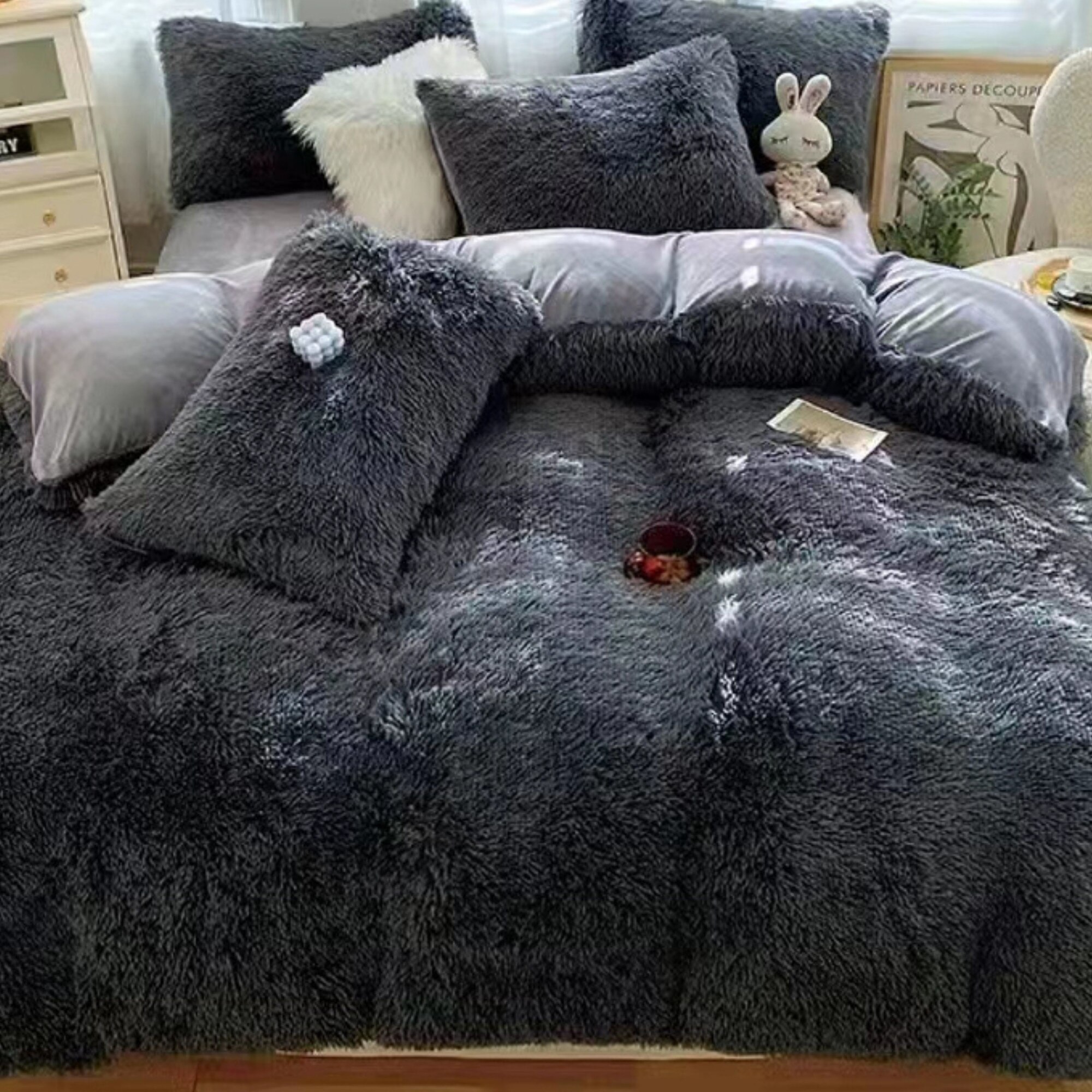 Lenjerie de pat pufoasa, fluffy, cocolino, 4 piese, pat dublu, 220 x ...