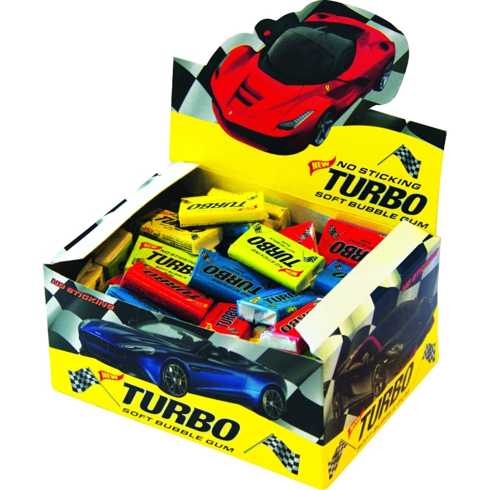 Cutie guma de mestecat Turbo cu surprize, 4,5g x 100buc - eMAG.ro
