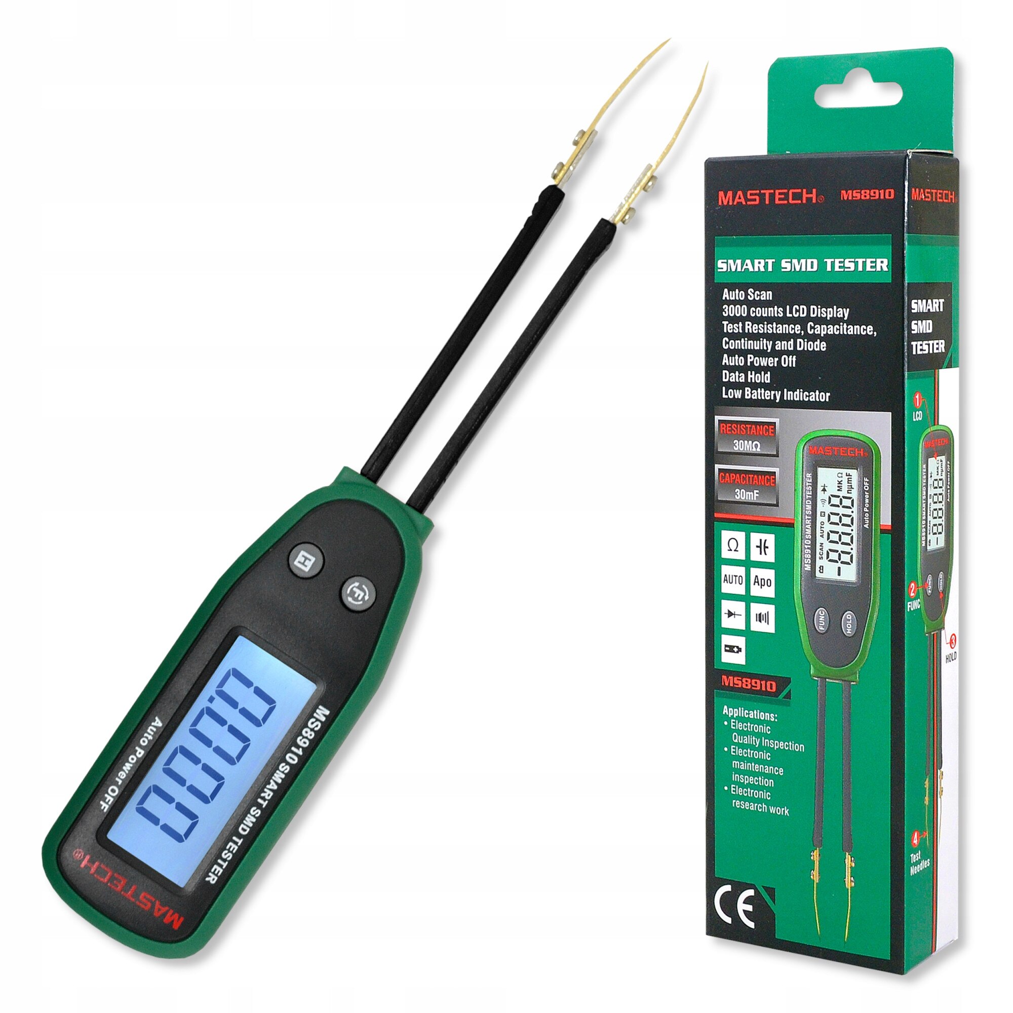 Multimetru SMD inteligent, Mastech, Autoscan, 2 Pini, Negru/Verde - eMAG.ro