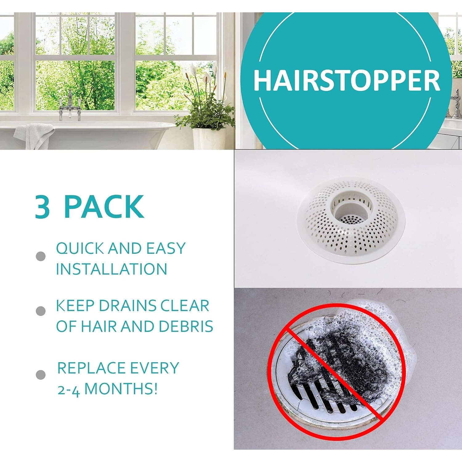 Set 3 dopuri de scurgere pentru chiuveta si cada, Plastic, Alb - eMAG.ro
