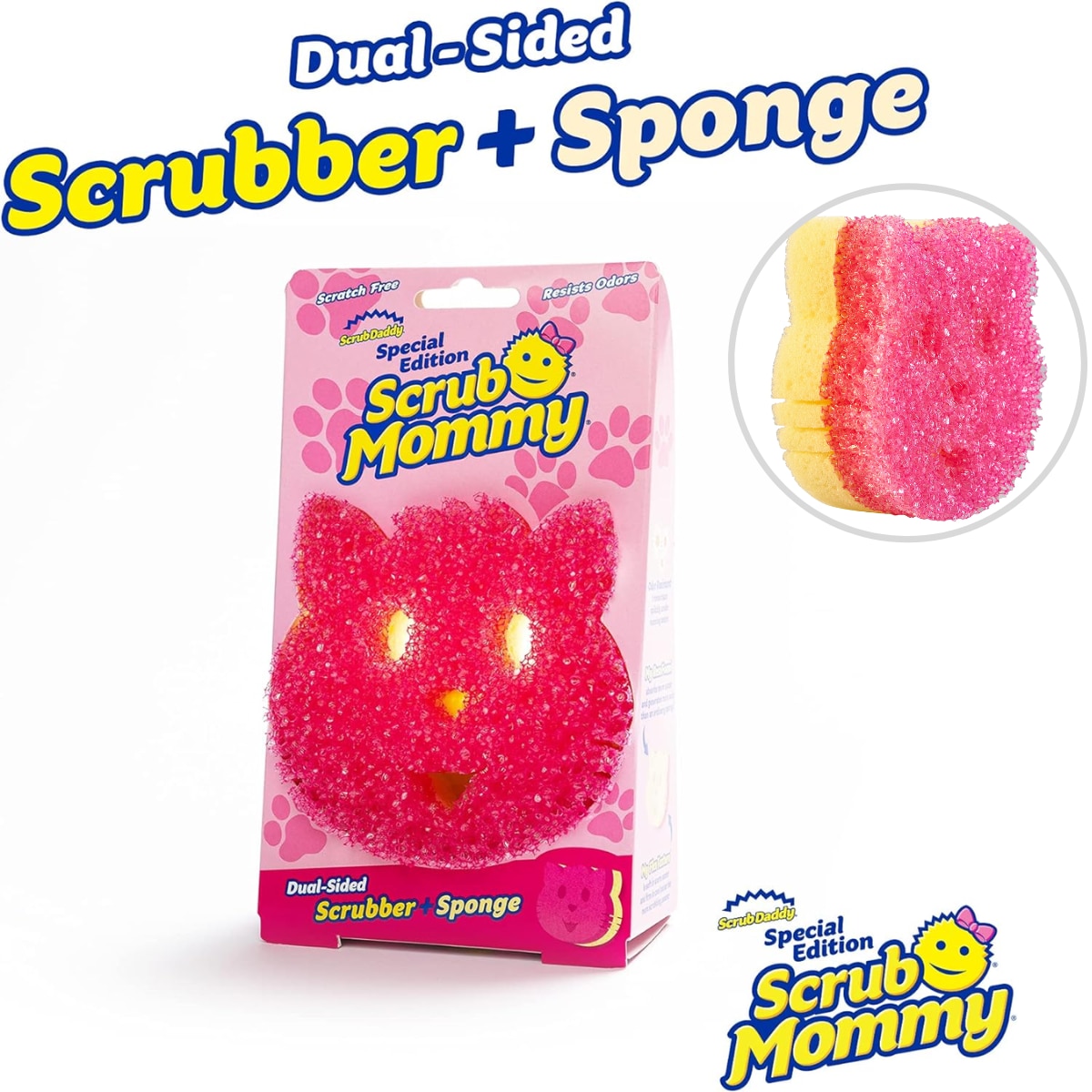 Гъба Scrub Daddy Scrub Mommy Cat, с двойна повърхност, за почистване ...