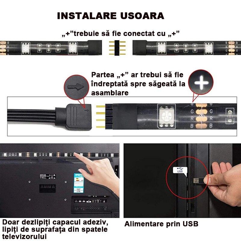 Banda Led Rgb 5 Metri Ywx 300 Leduri Telecomanda Autoadeziva