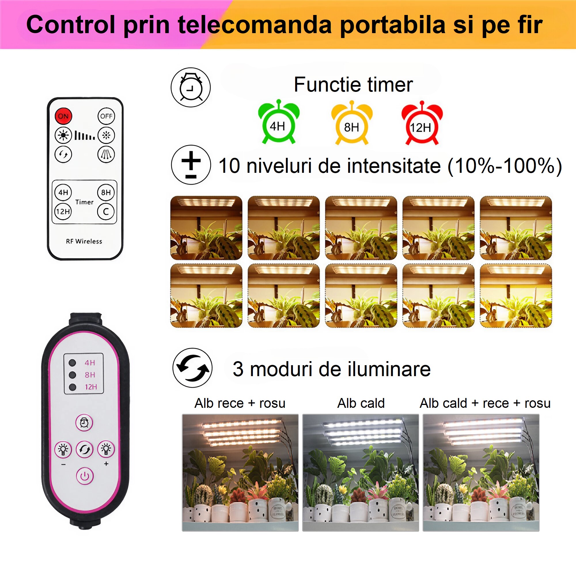 Kit 4 benzi LED pentru cresterea plantelor AxaCube®, 192 leduri, 30 W ...