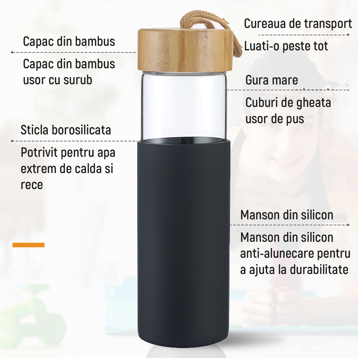 Sticla pentru apa, Vaxiuja, sticla borosilicata, pentru apa, limonada ...