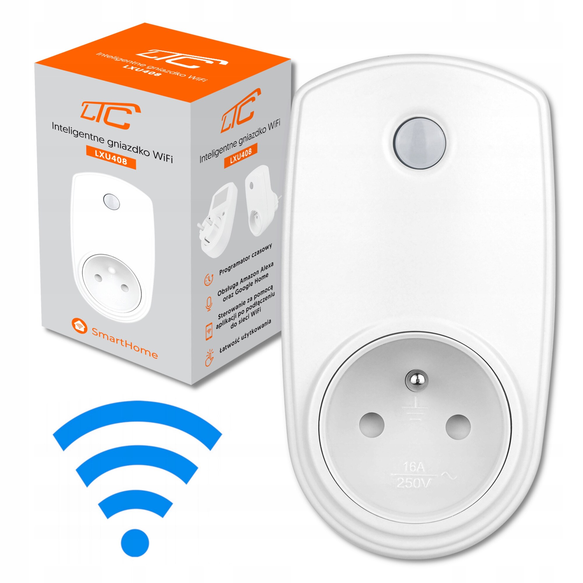 Priza inteligenta, LTC, Wi-Fi, Control vocal, 10 A, 2300 W, 11 x 6 x 6. ...