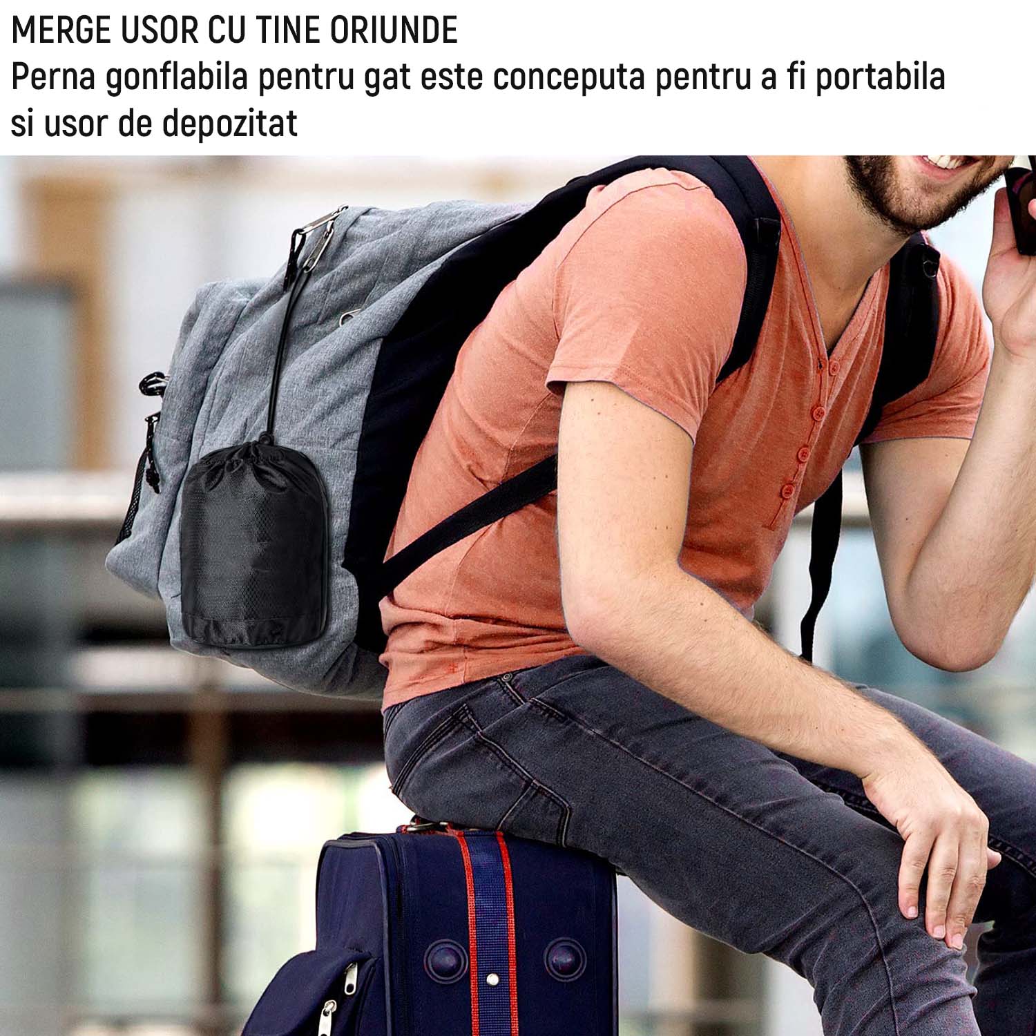 Perna gonflabila de calatorie pentru avion, Vaxiuja, autobuz, masina ...