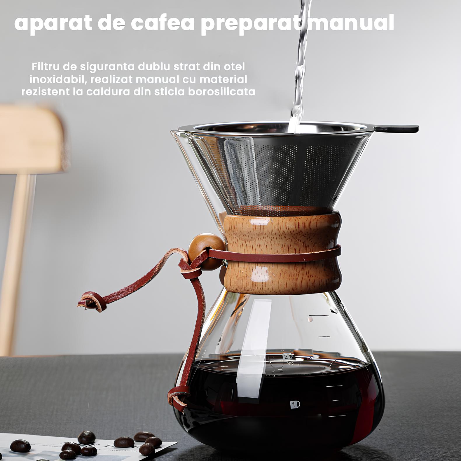 Fierbator pentru cafea, Amtok, 600 ml, Sticla securizata, 1 filtru ...