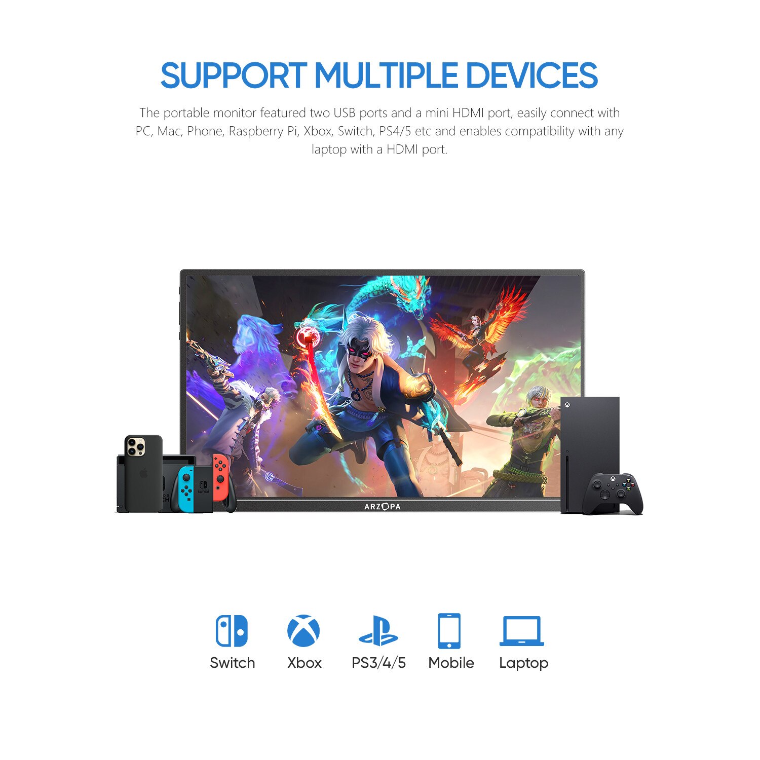 Monitor portabil ARZOPA, 15,6 inci, IPS, HDR, 1920X1080 px, USB C, HDMI ...