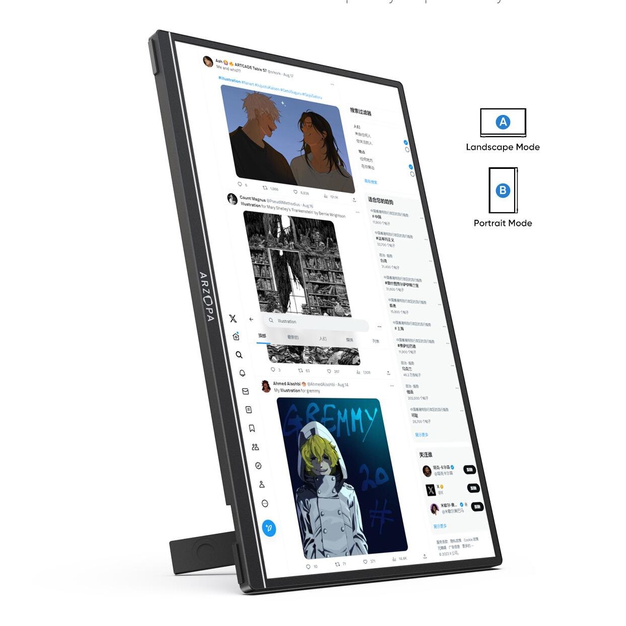 Monitor portabil ARZOPA, 15,6 inci, IPS, HDR, 1920X1080 px, USB C, HDMI ...