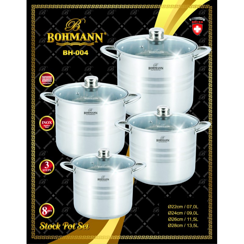 Set oale inox 8 piese Bohmann 7L, 9L, 11.5L, 13.5L, cu capace din ...
