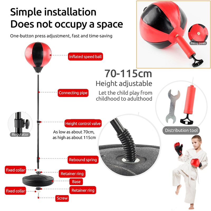 Set de box pentru copii, Kaypsre, Piele ecologica/ABS, +3ani, Rosu ...