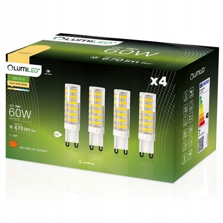 Set LED 4x bec G9, Lumiled, 7W = 60W, 670lm, 3000K, Alb cald, 360 ...