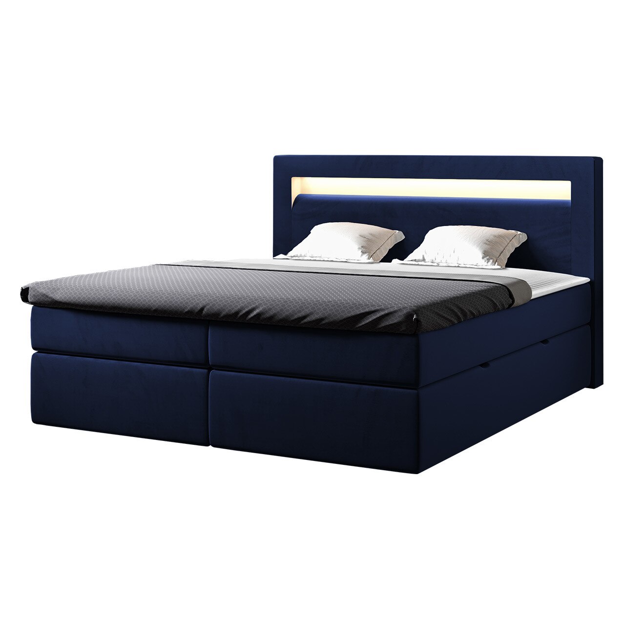 Pat boxspring Uranos LED, Mirjan24, bleumarin, 160x200 - eMAG.ro