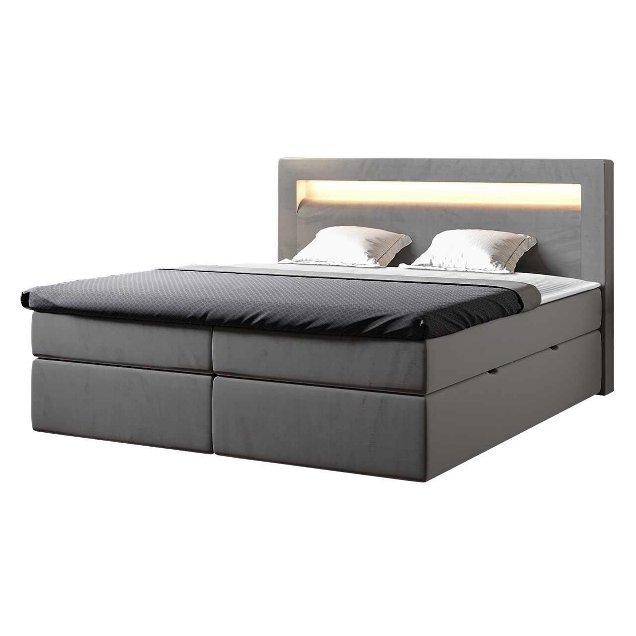 Pat boxspring Uranos LED, Mirjan24, gri, 160x200 - eMAG.ro
