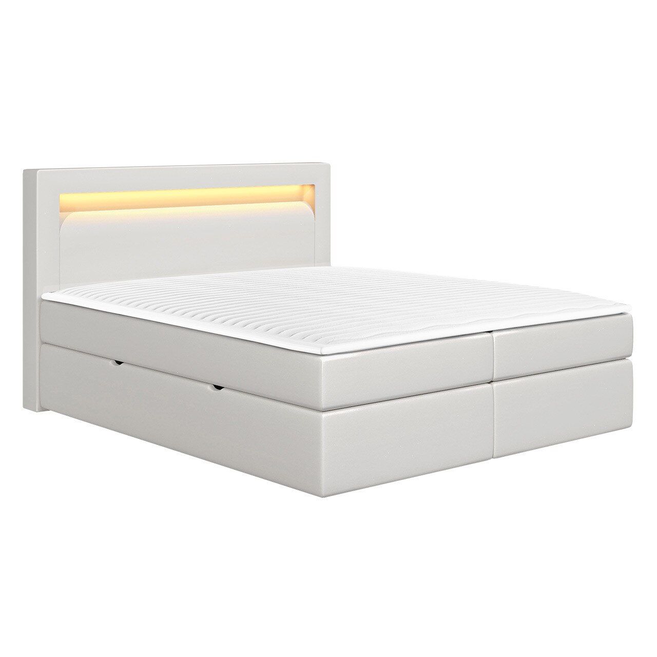 Pat boxspring Uranos LED, Mirjan24, alb piele ecologica, 160x200 - eMAG.ro