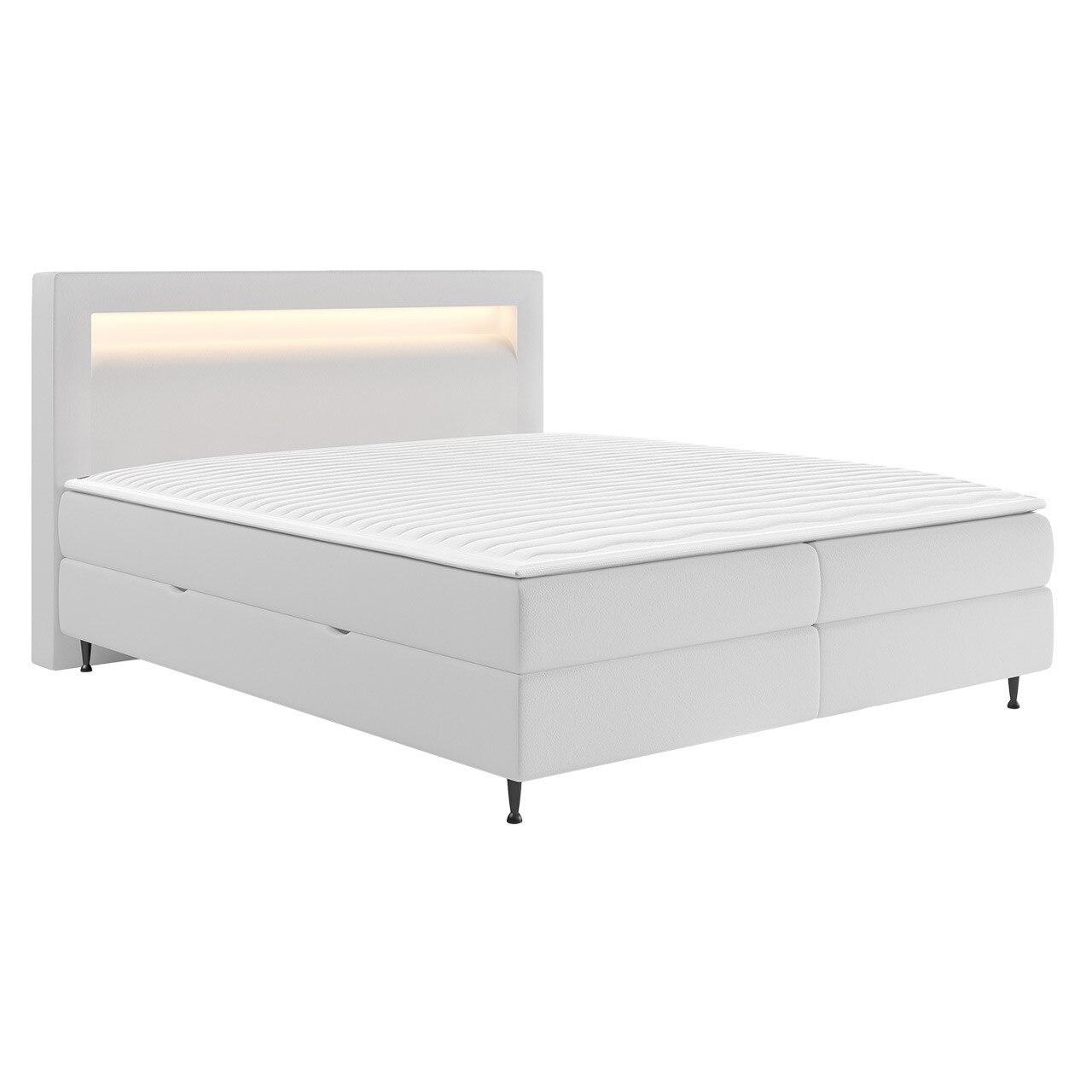 Pat boxspring Eurybia LED, Mirjan24, alb piele ecologica, 180x200 - eMAG.ro