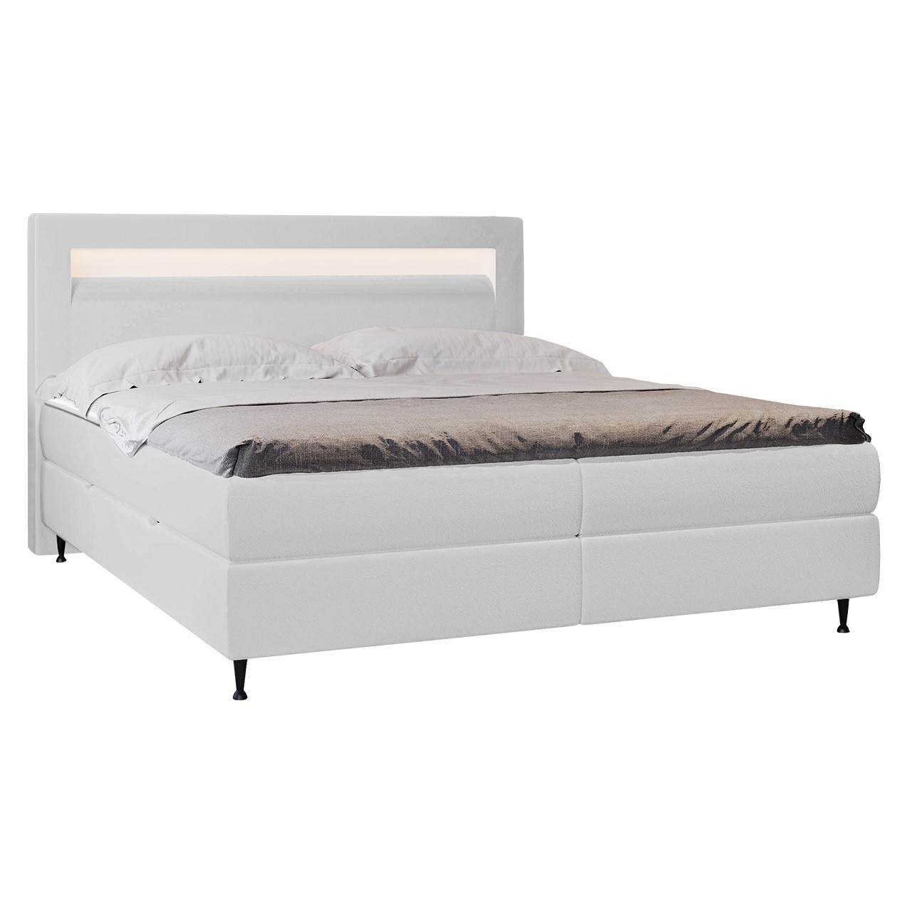 Pat boxspring Eurybia LED, Mirjan24, alb piele ecologica, 180x200 - eMAG.ro