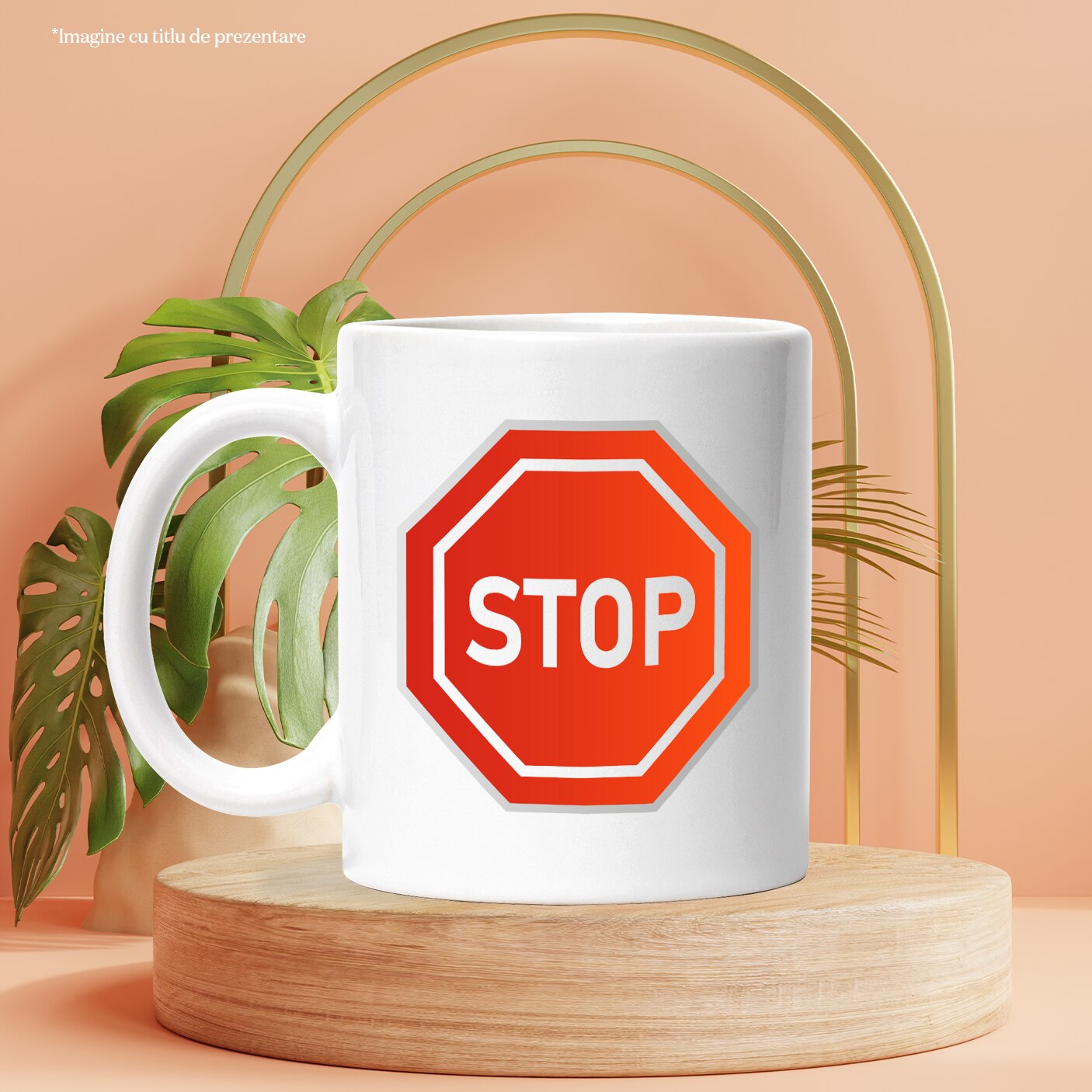 Cana Cu Stop, Semn, Circulatie, Oprire, Multicolor 330 ml, Ceramica cu ...