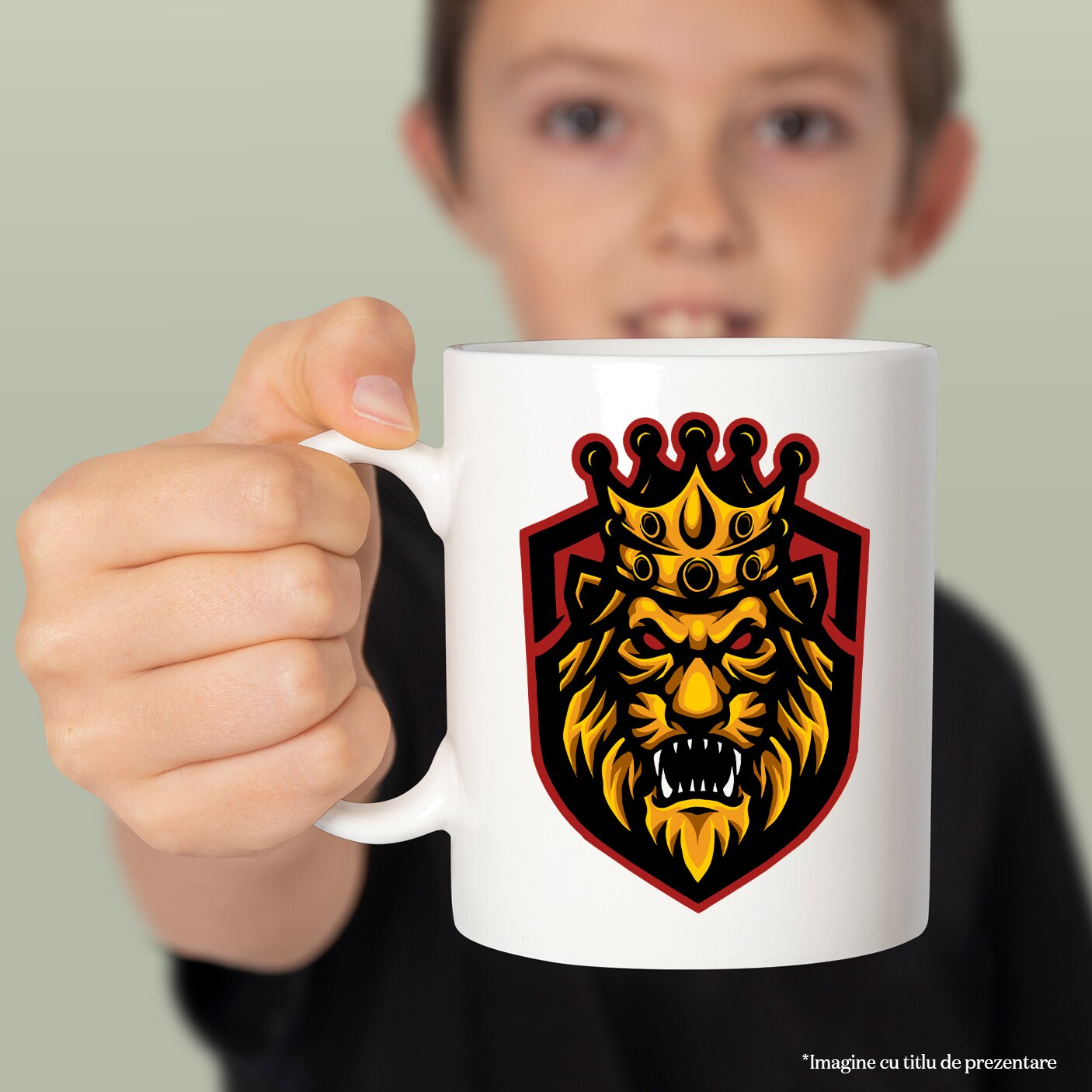 Cana Cu Emblema, Leu, Rege, Coroana, Multicolor 330 ml, Ceramica cu ...