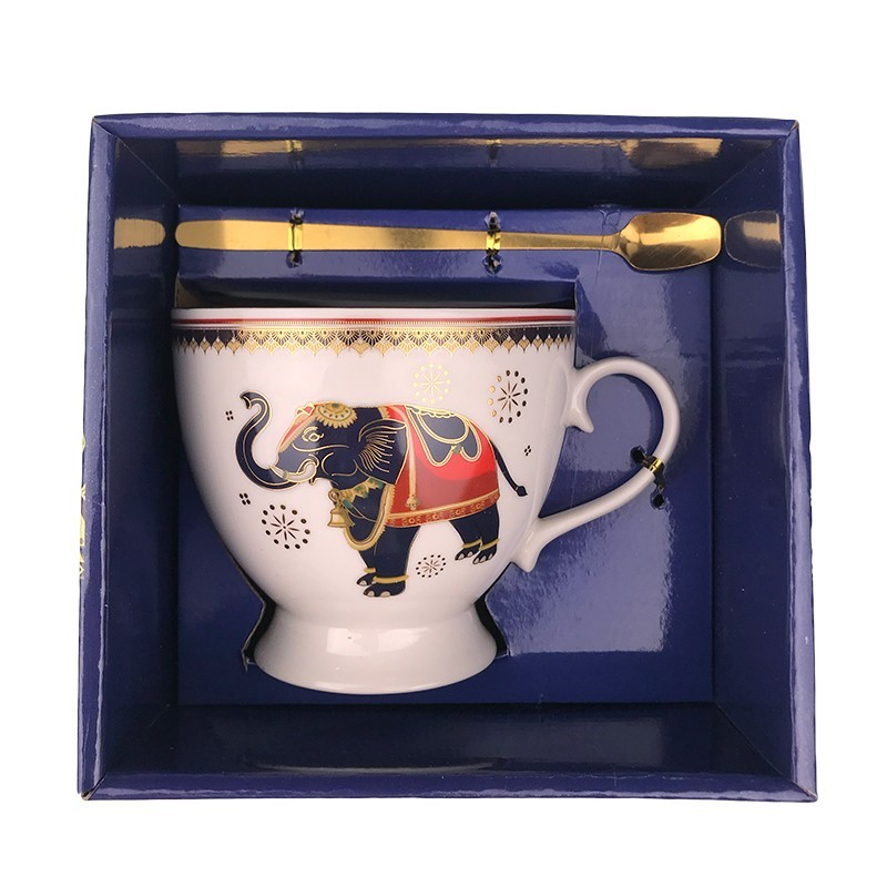 Ceasca din ceramica, cu lingurita metalica, model elefant, 16x16 cm ...