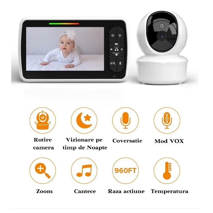 Baby Monitor cu Camera Video-Audio pentru supraveghere bebelusi fara ...