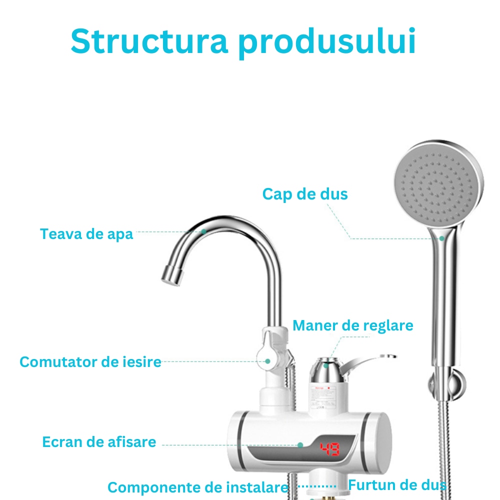 Robinet electric cu para dus pentru apa calda Instant, montare pe ...