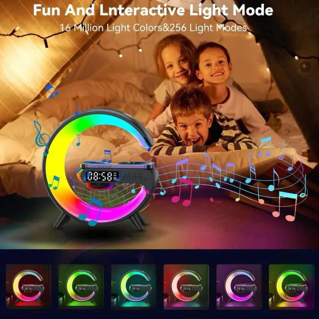 Lampa Smart LED RGB G si Incarcator Rapid Wireless 15W, Ceas Digital cu ...
