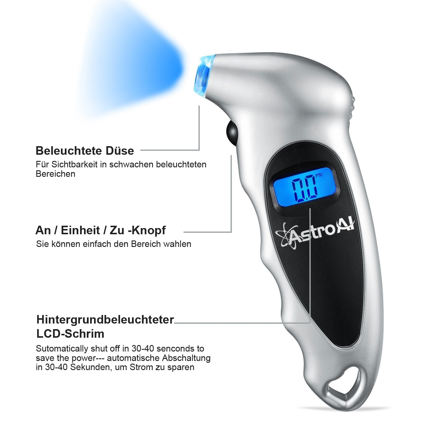 Manometru digital de presiune, ASTRO, 10 bar, Argintiu - eMAG.ro