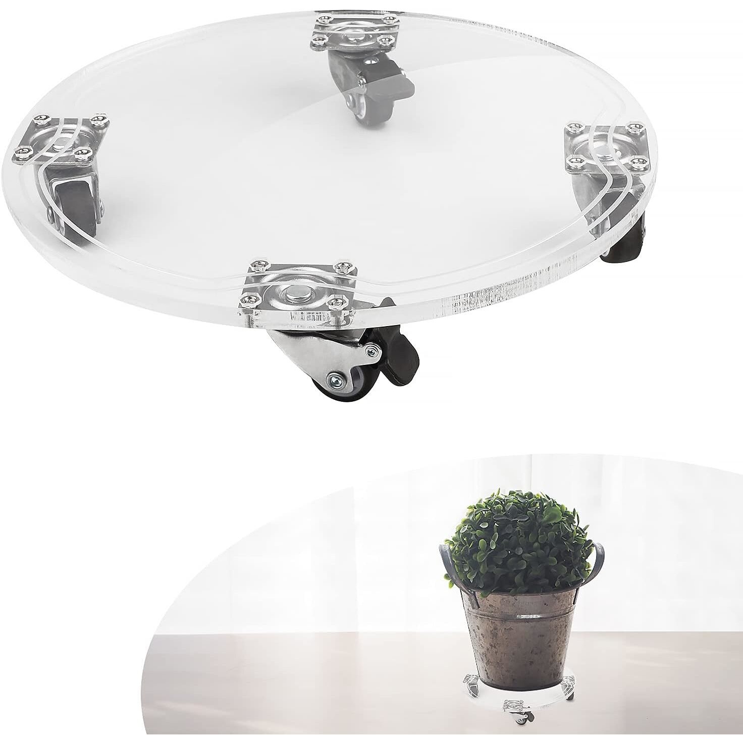 Suport cu roti pentru ghiveci, Sunmostar, Acril, 30Kg, Transparent ...