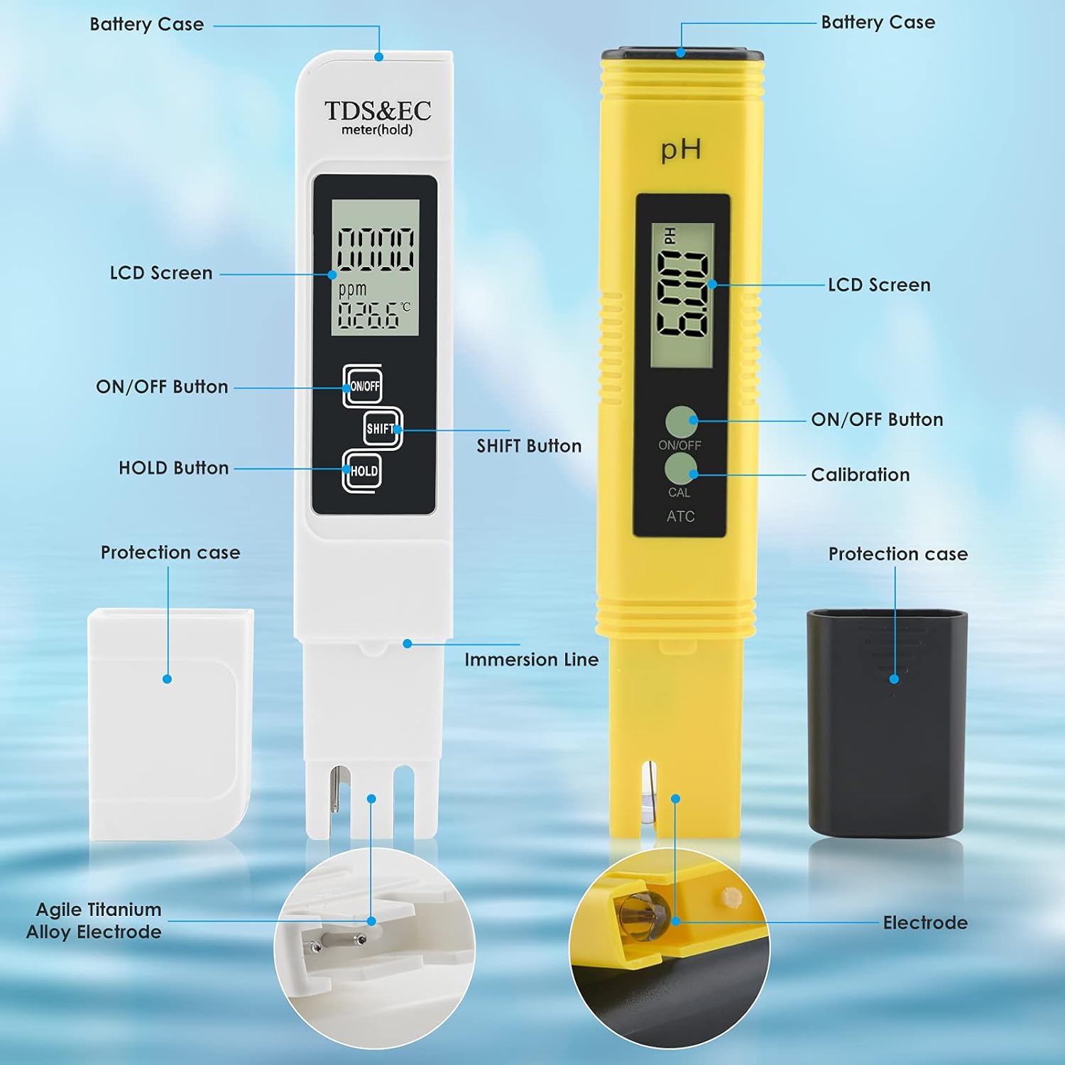 Set 2 testere de calitate a apei potabile, weirsuky™, 4 in1, Verificare ...