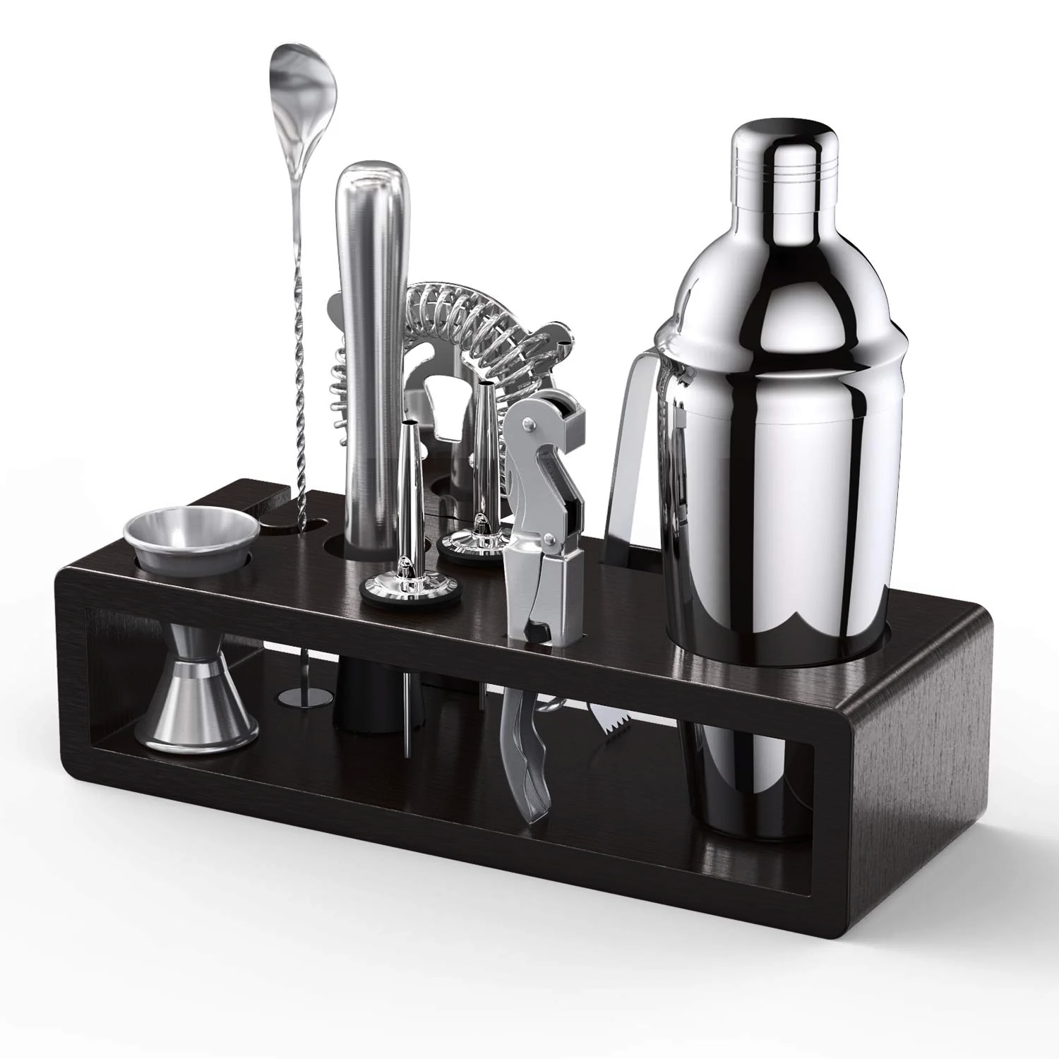 Kit pentru barmani BYONDSELF®, Suport bambus negru, 10 piese, Set ...