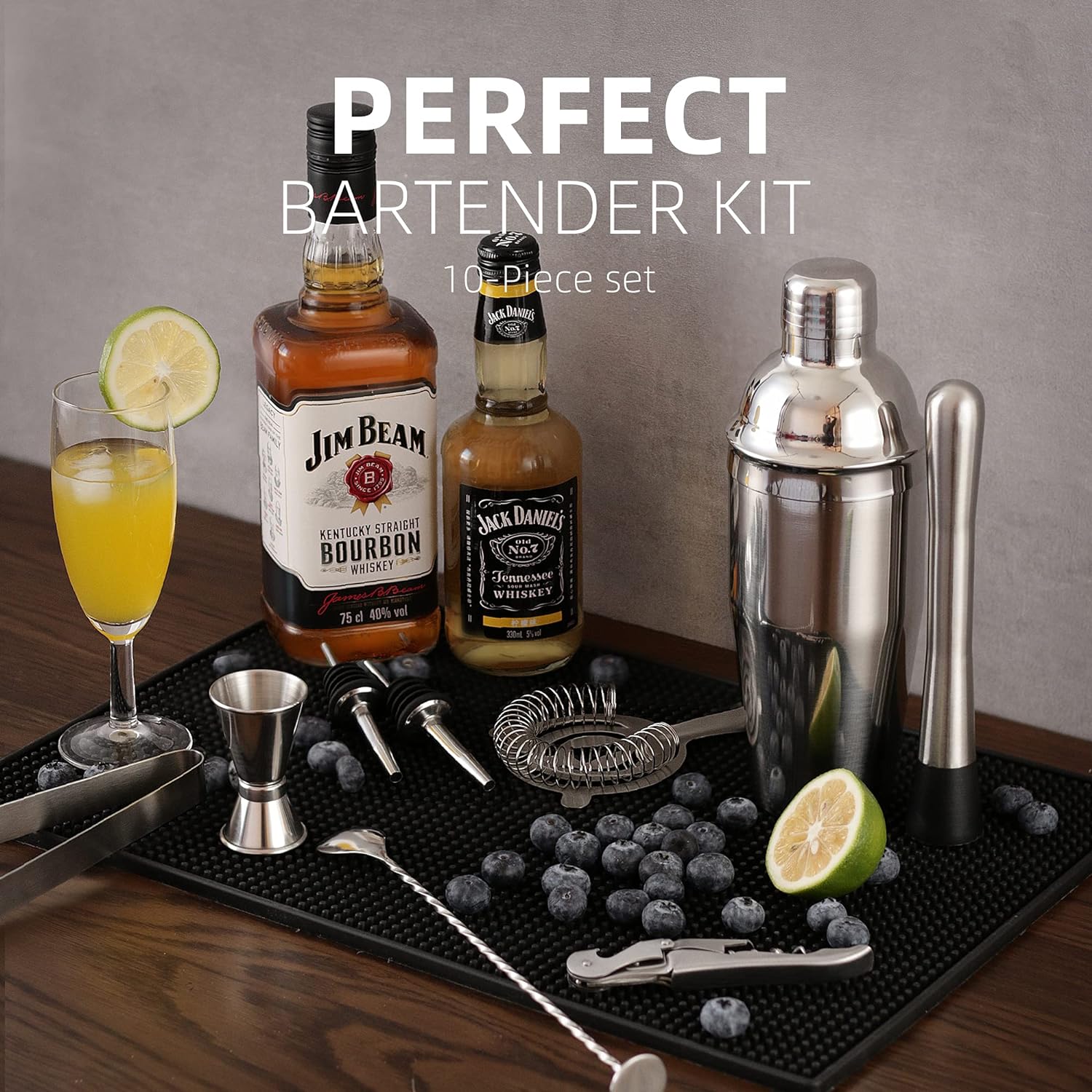 Kit pentru barmani BYONDSELF®, Suport bambus negru, 10 piese, Set ...