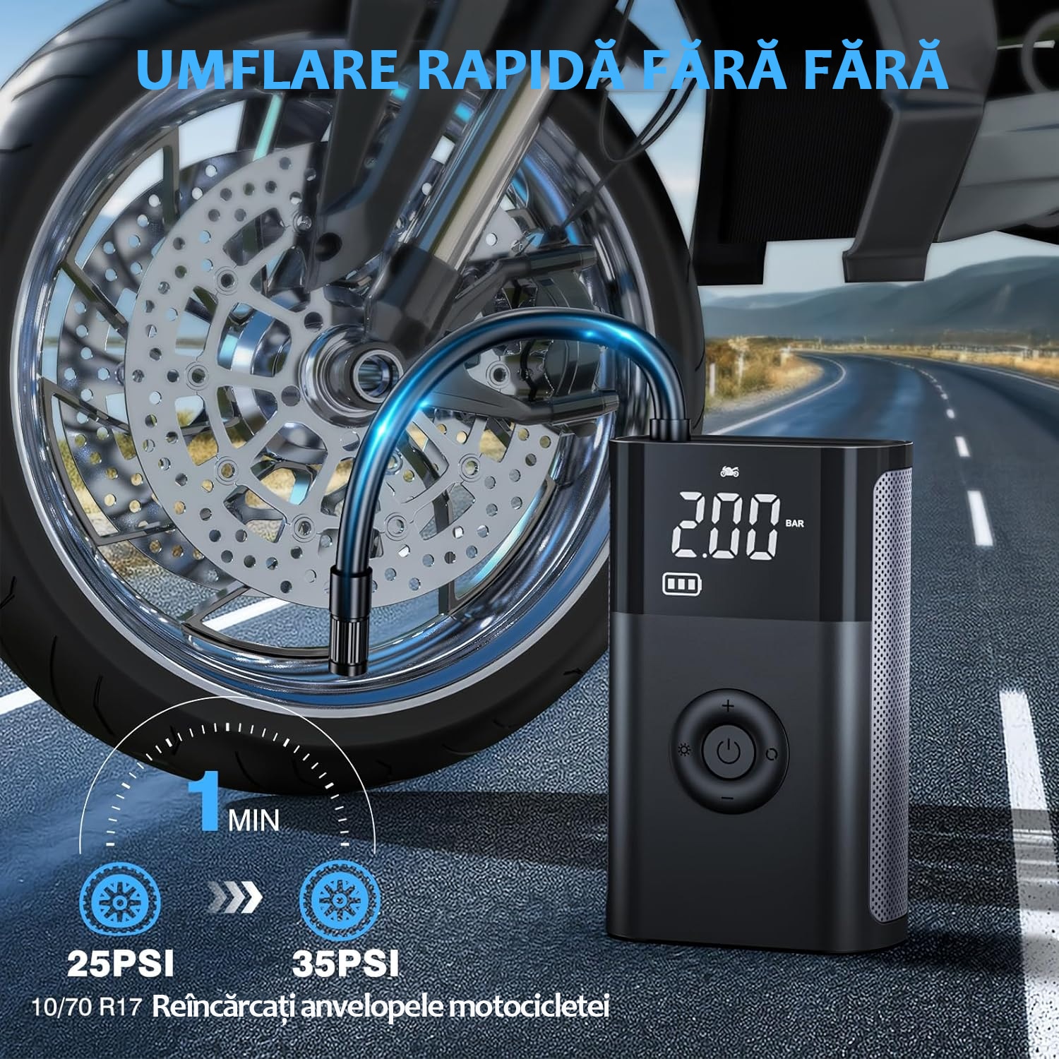 Compresor Auto Portabil BYONDSELF®, Pompa Biciclete, Moto, Mingi ...