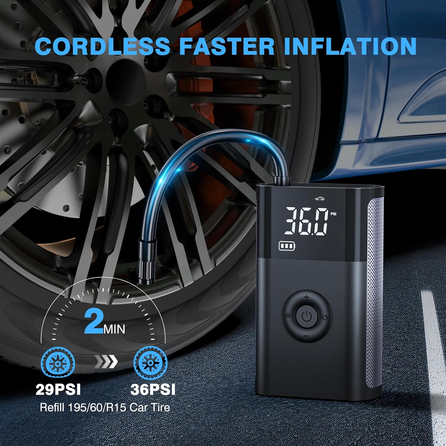 Compresor Auto Portabil, BYONDSELF®, 150PSI, 4000mAh, LED, Geanta de ...