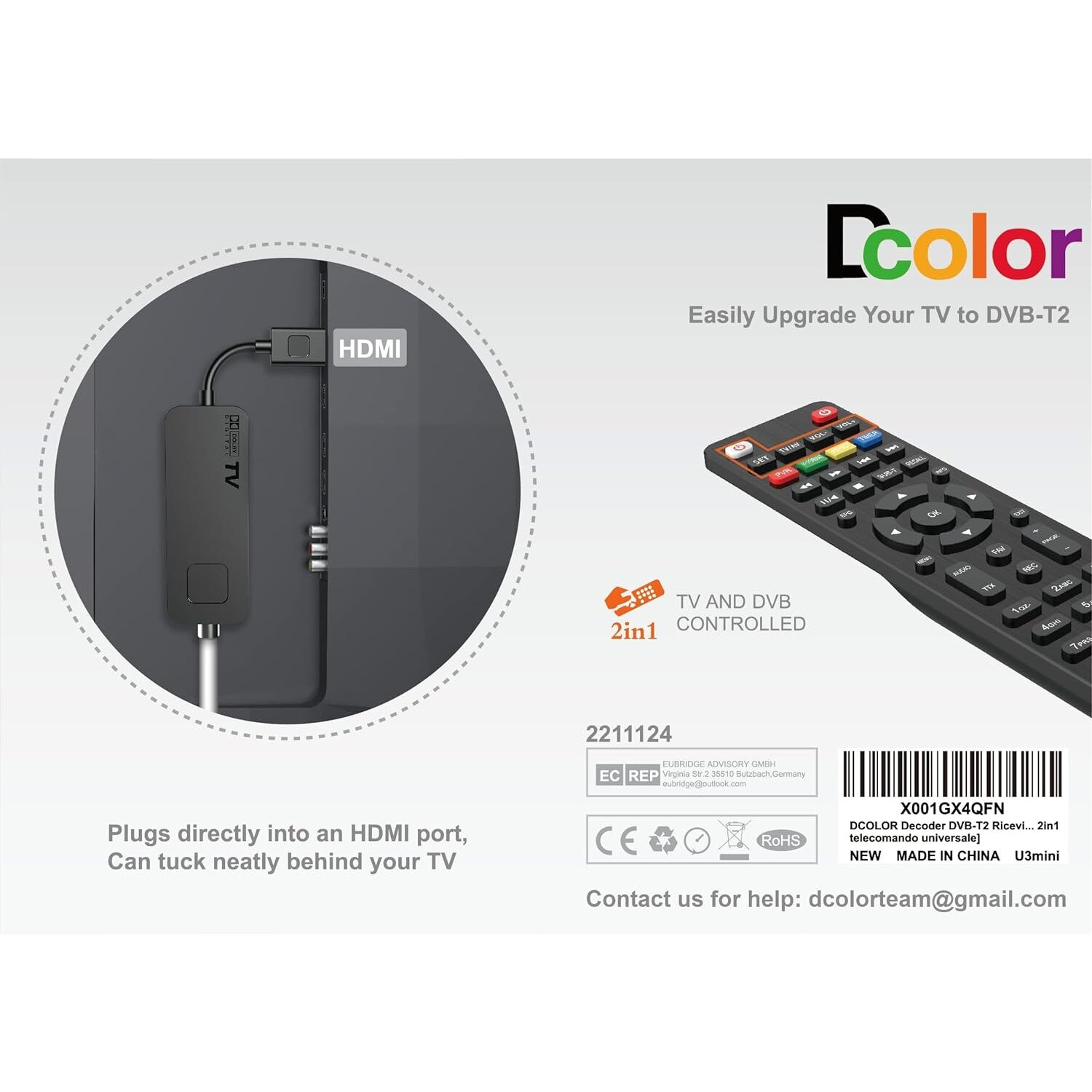 Decodor Dcolor DVB-T2 - Stick TV HDMI, Dolby Audio HD 1080P H265 cu ...