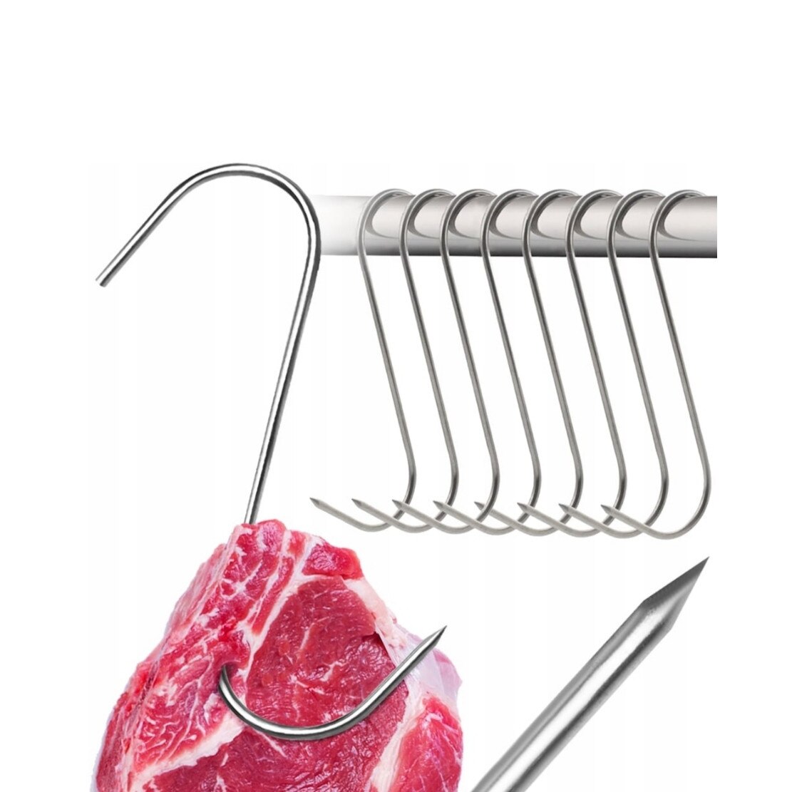Set 15 carlige tip S, din inox, pentru macelarie/afumare carne, 15 cm ...