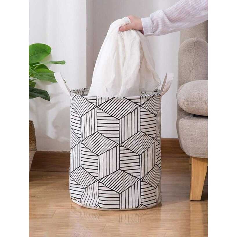 Cos pentru rufe textil cu inchidere in partea de sus, ecru/negru, 2 ...