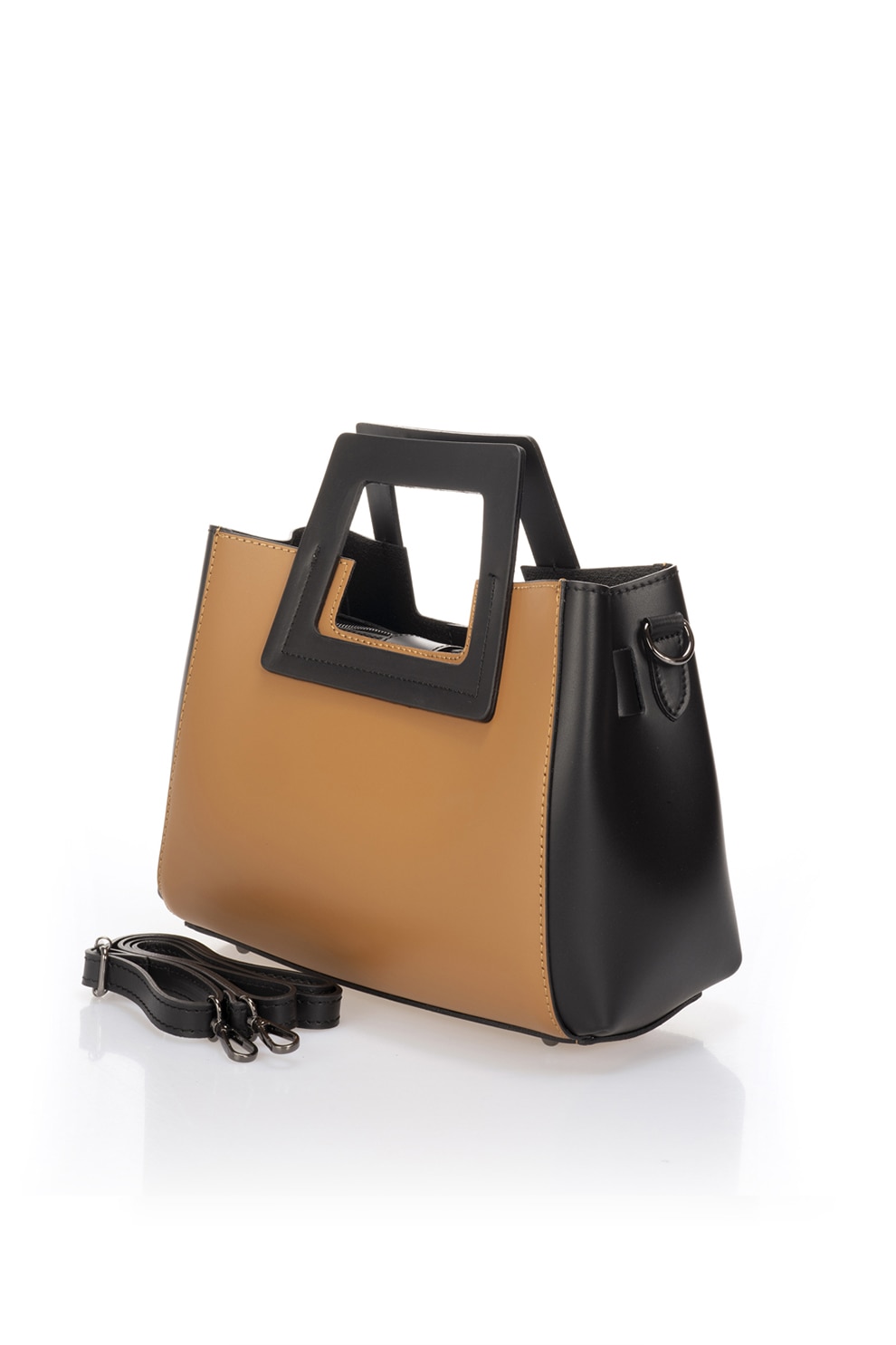 Massimo Castelli, Geanta din piele cu bareta detasabila, Negru, Camel ...