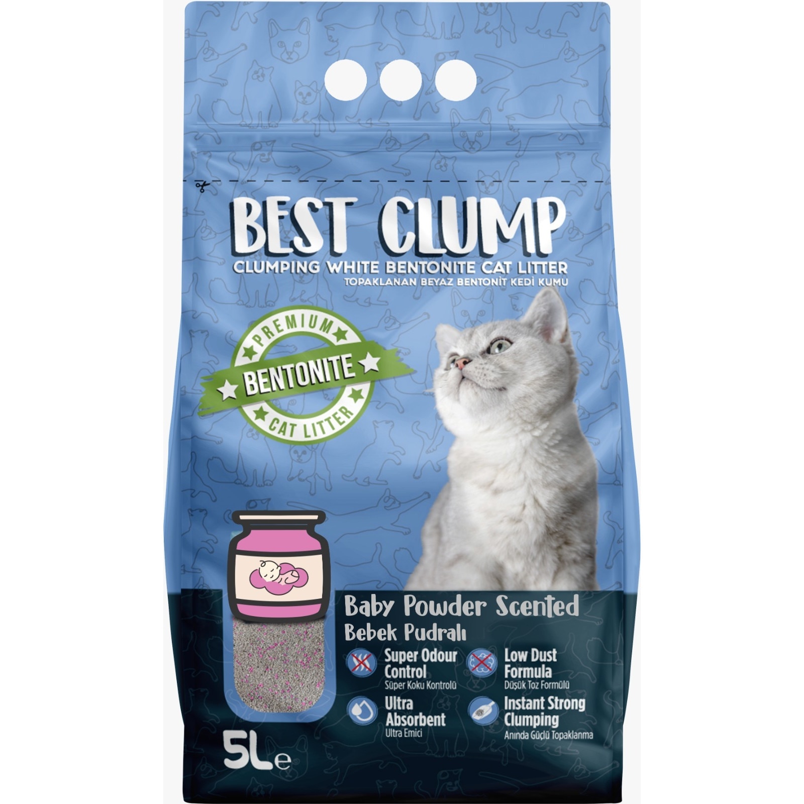 Asternut igienic Premium BEST CLUMP Baby Powder pentru pisici, 5L - eMAG.ro