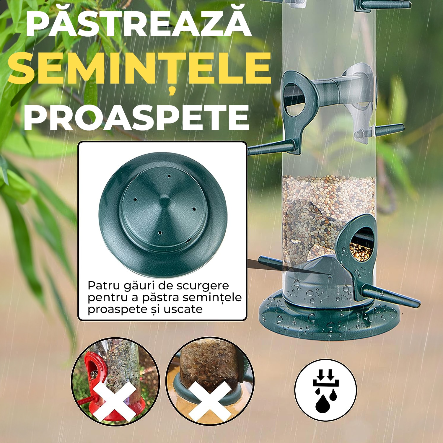 Hranitor exterior pentru pasari, rezistent la vant si ploaie, din metal ...