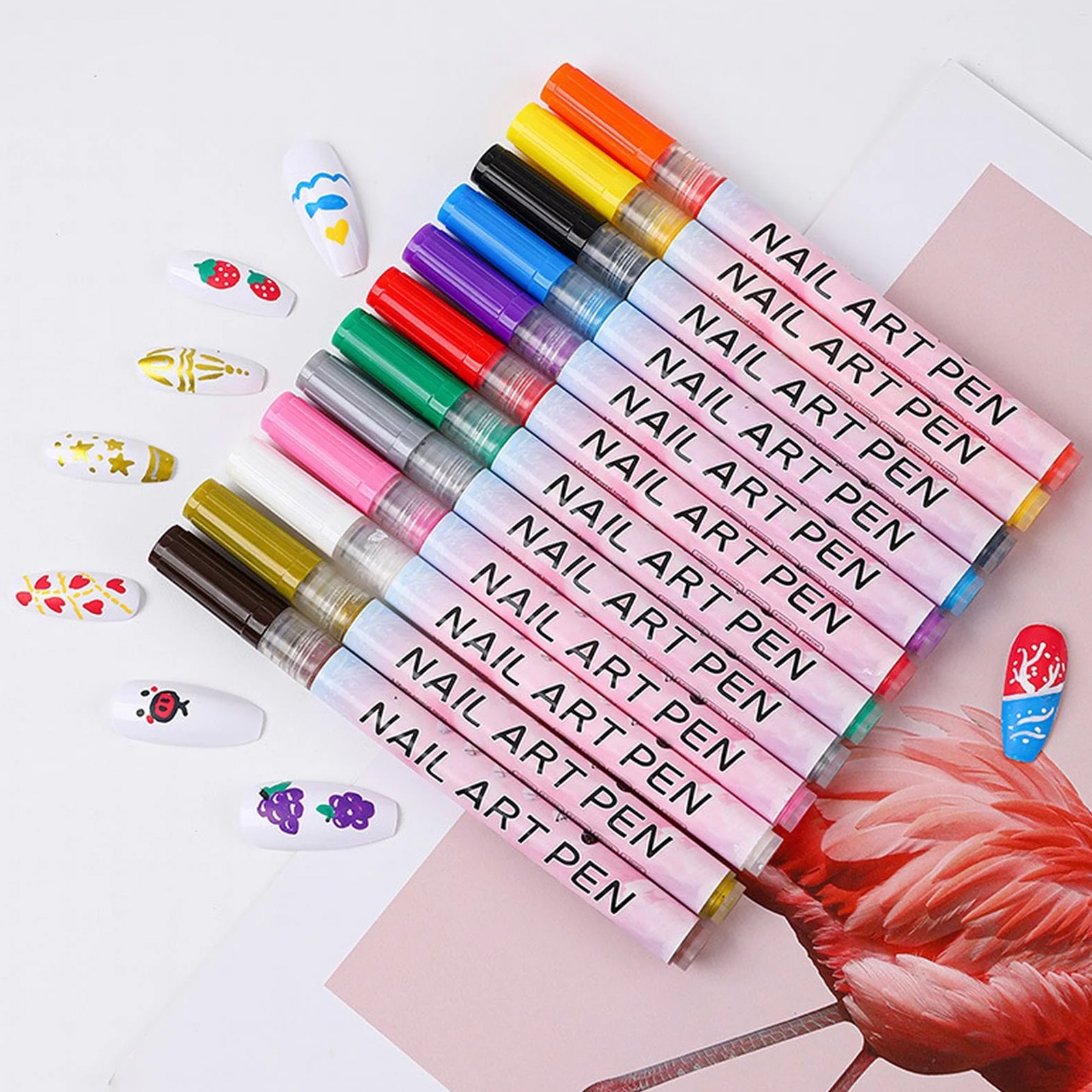 Set 12 Pen pentru unghii, zggzerg, Usor de colorat, uscare rapida ...