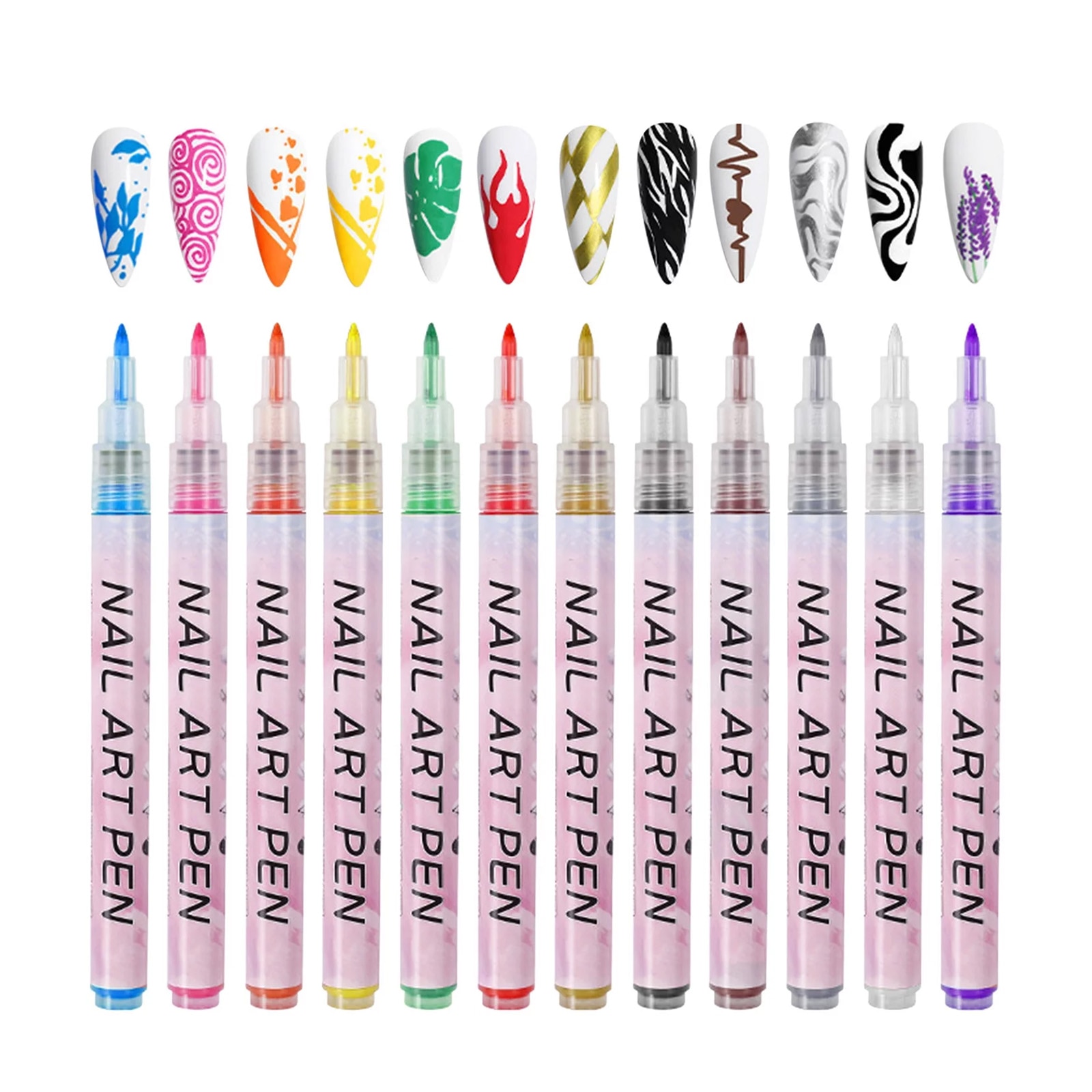 Set 12 Pen pentru unghii, zggzerg, Usor de colorat, uscare rapida ...