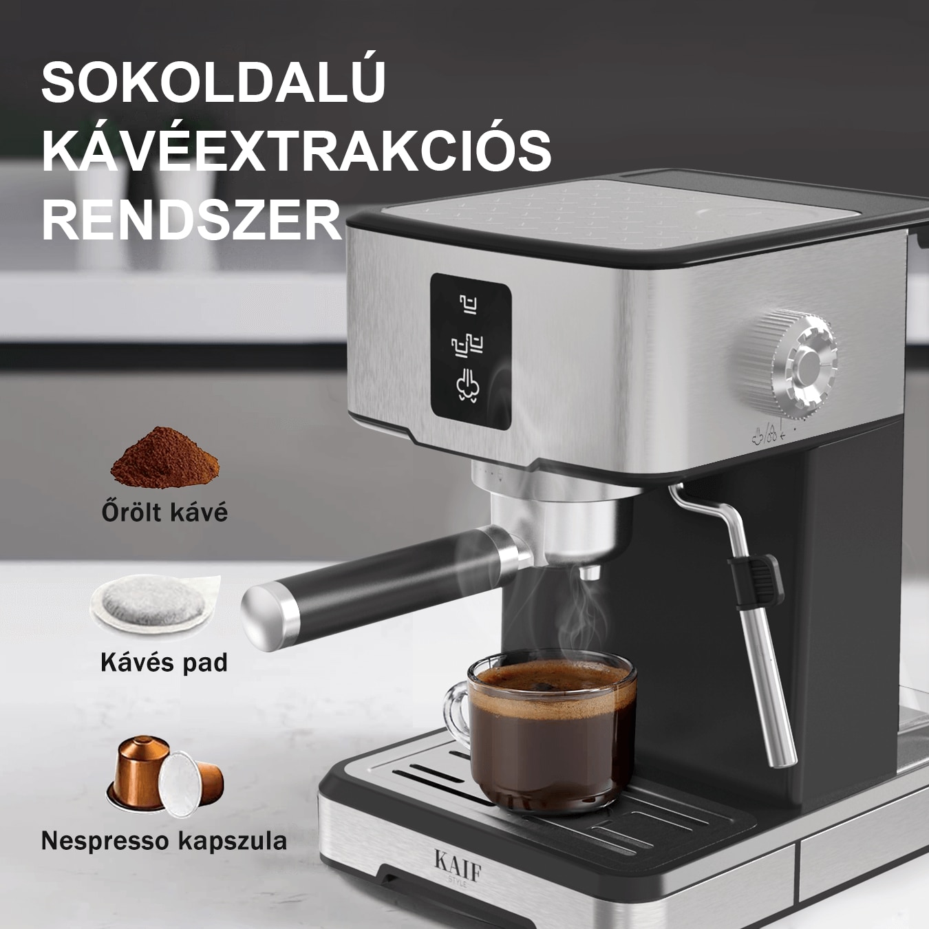 Kaif Style 3 az 1-ben Manuális kávéfőző, Nespresso kapszula/őrölt kávé ...
