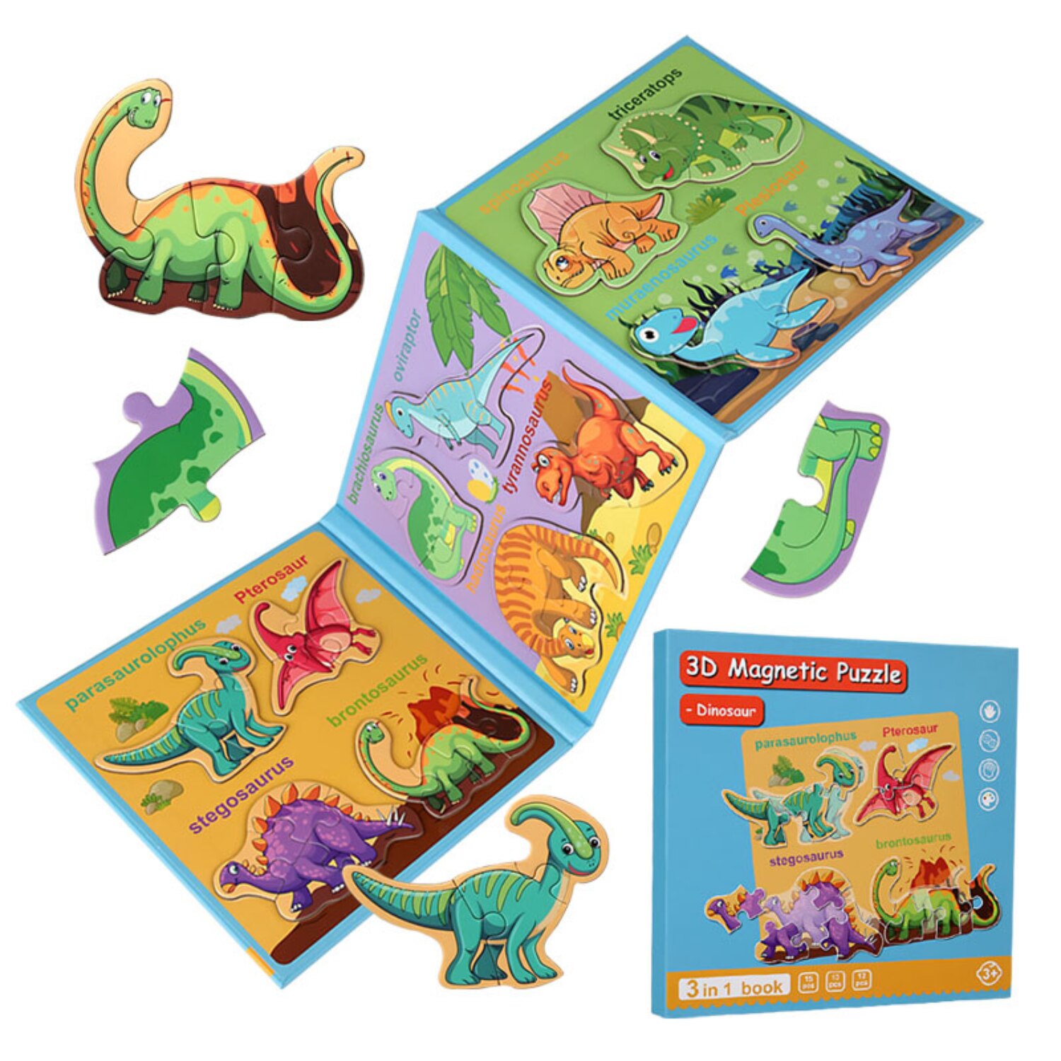 Set 4 Puzzle magnetic 3D pentru copii, 3 in 1, tip carte, modele cu ...