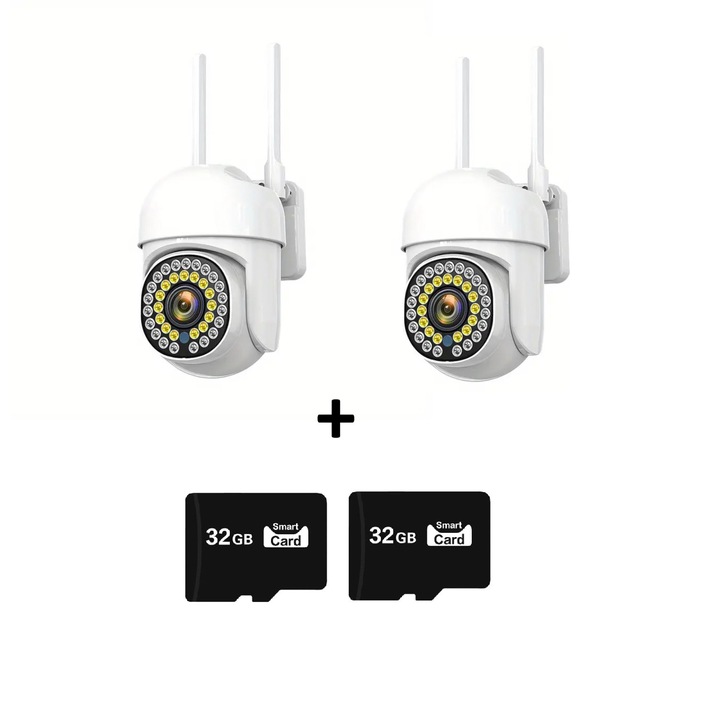 Set 2 Camera De Supraveghere Jortan, JT-8161QJ, Full Color, Smart & Wifi plus 2 SD 32 GB - eMAG.ro