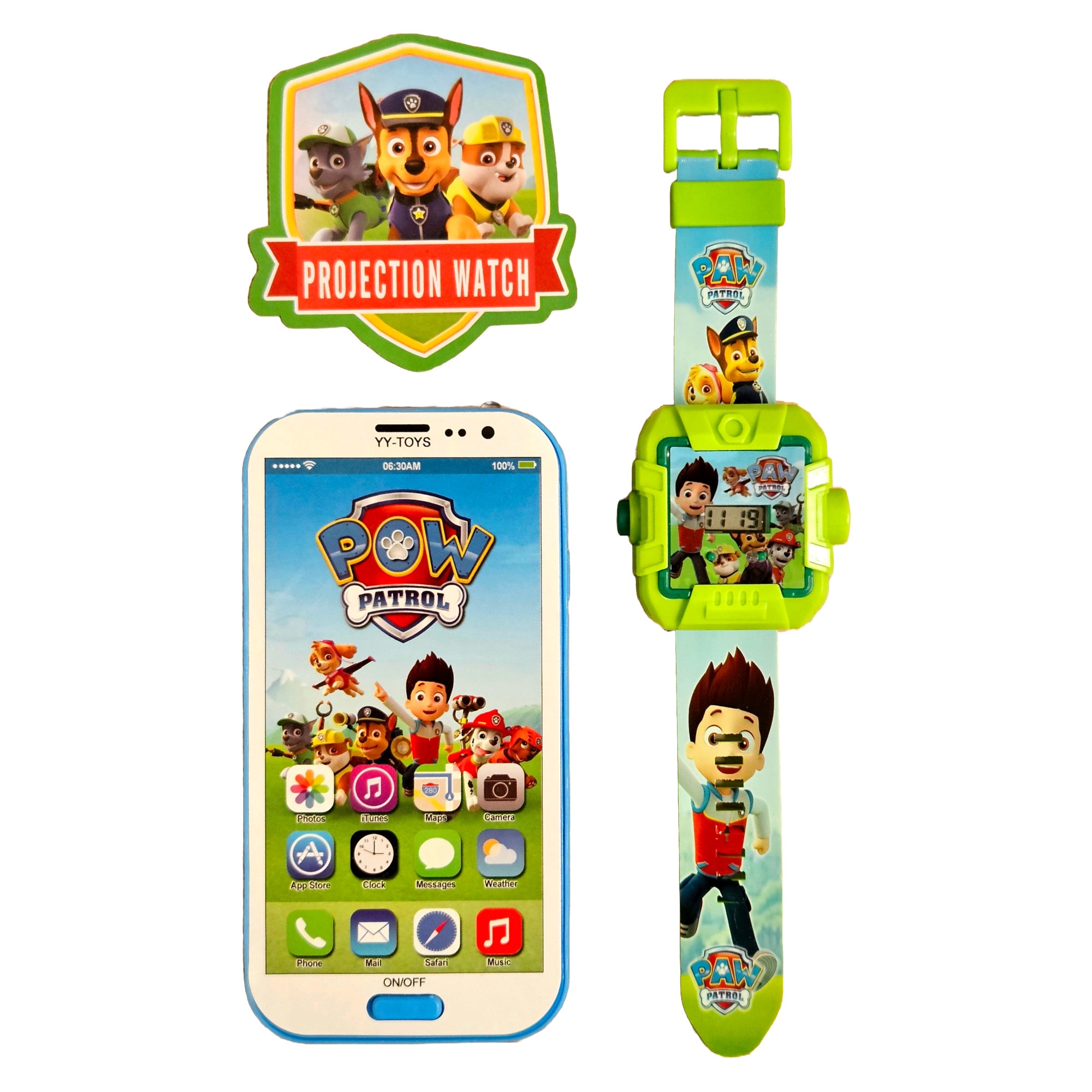 Set ceas digital Paw Patrol cu proiector si telefon de jucarie, Plastic ...